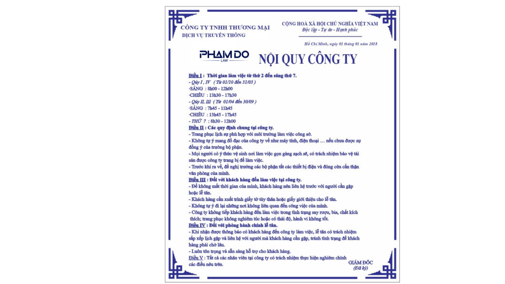 mẫu nội quy công ty|PHAM DO LAW
